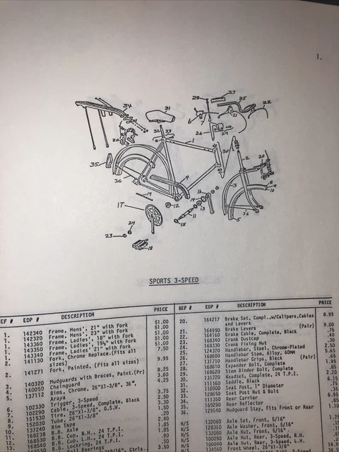 VINTAGE RALEIGH BICYCLES 1986 Bicycle Breakdown Parts And Numbers $39. ...