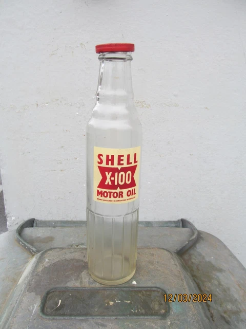 VINTAGE SHELL X-100 Motor Oil Bottle, One Pint Bottle And Cap - Lid ...