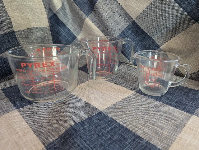 VINTAGE 3-PIECE PYREX Clear Glass Measuring Cup Set Incl 1 , 2, & 4 Cup ...