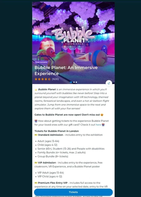 BUBBLE PLANET IMMERSIVE Experience Voucher. London X2 adults, 1 child ...