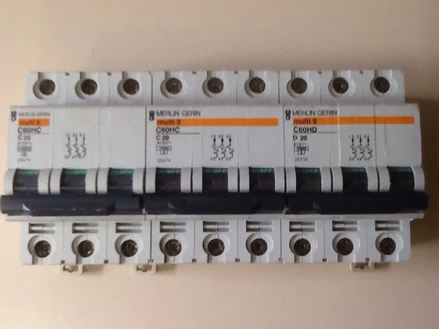 MERLIN GERIN MULTI 9 Triple Pole MCB. 20Amp Type C & D BS EN 60898 £25.99 - PicClick UK