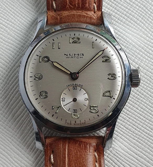 NUMA MILITARY SWISS Manual Wind Fhf Incabloc 17 Jewels Chrom Case 31 ...