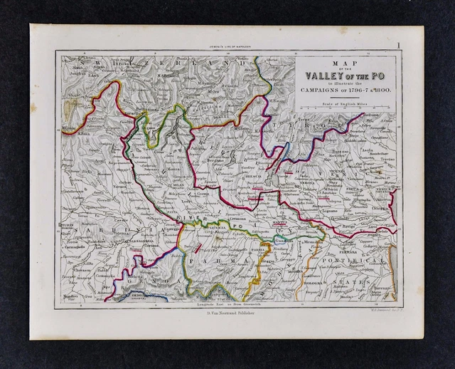 1864 JOMINI MILITARY Map - Valley of the Po - Napoleon War North Italy ...
