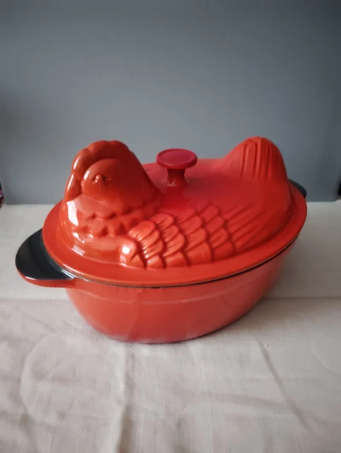STAUB 5QT CAST Iron Chicken Red Enamel Hen Rooster Dutch Oven Vintage ...