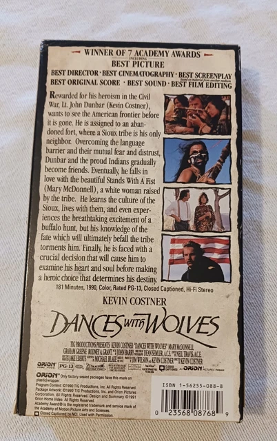 DANCES WITH WOLVES VHS (1990) Kevin Costner Mary McDonnell - TESTED £4. ...
