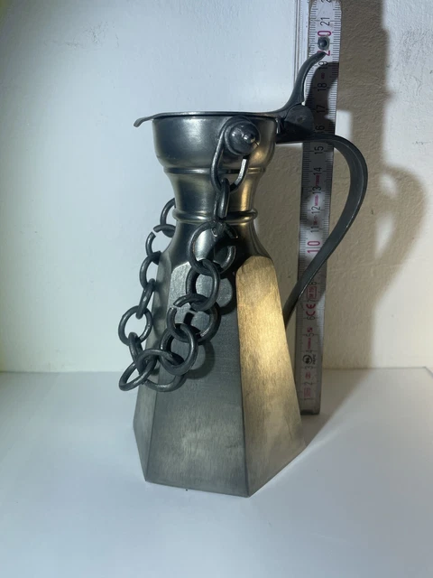 ZINN KANNE QUIST Rein Zinn mit Klappdeckel und Kette Guter Zustand ...