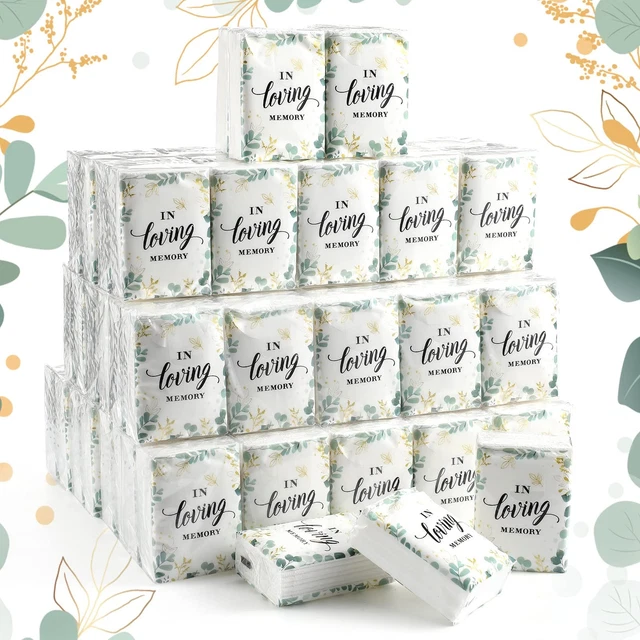 100 PACKS FUNERAL Facial Tissues in Loving Memory Travel Size Pocket ...