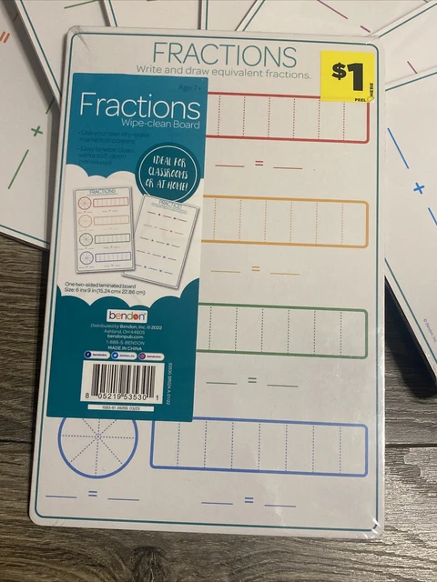 LOT-DRY ERASE LEARN Fractions Practice Writable Sturdy Board Double ...
