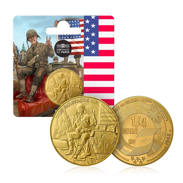 VE-DAY 80TH ANNIVERSARY United States USA Commemorative Coin 1/4 EUR ...