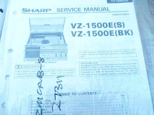 SHARP VZ-1500E Series Stereo System ORIGINAL Service Manual £7.22 ...