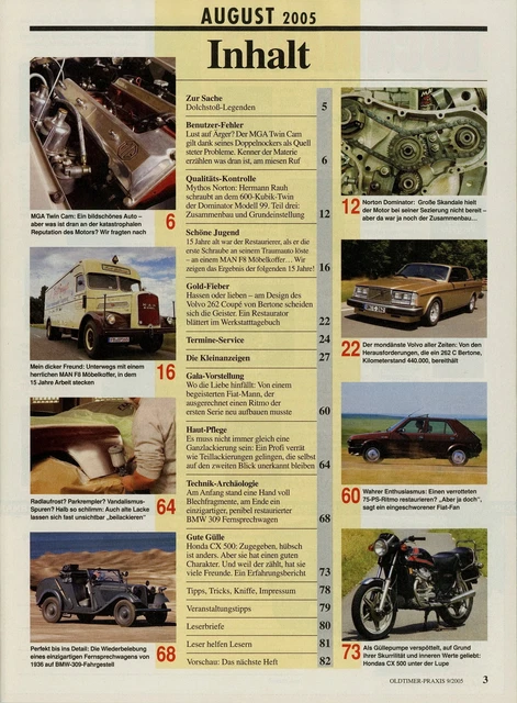 Oldtimer Praxis 2005 9 05 Fiat Ritmo Honda Cx 500 Man F8 Volvo 262 C