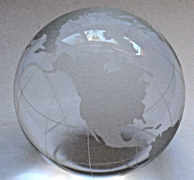 GLOBE PAPERWEIGHT 3& Crystal Orb World Map Clear Frosted Latitude ...
