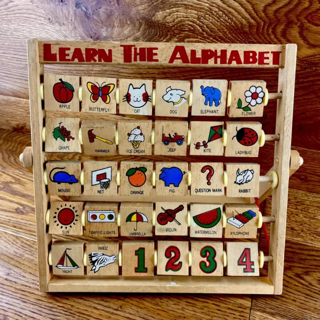 LEARN THE ALPHABET Wooden Abacus Toy Letters Numbers Objects Vgc ... LEARN THE ALPHABET Wooden Abacus Toy Letters Numbers Objects Vgc ...