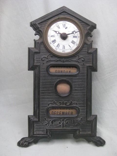 RARE ANTIQUE CALENDAR clock cast iron marked JF 8TES SGDG not tested no ...