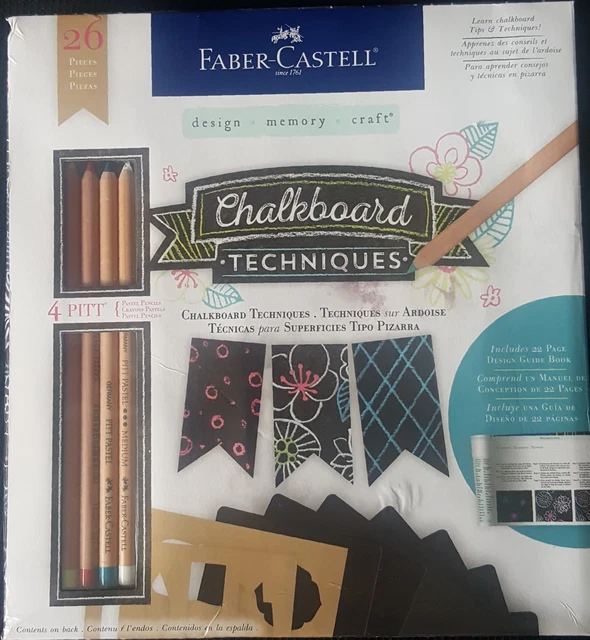 FABER-CASTELL 26 PIECE Chalkboard Techniques Kit with 22 Page Guide New ...