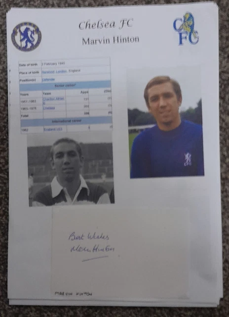 SIGNED CARD OF Ex Chelsea Footballer Marvin Hinton+history £2.99 ...
