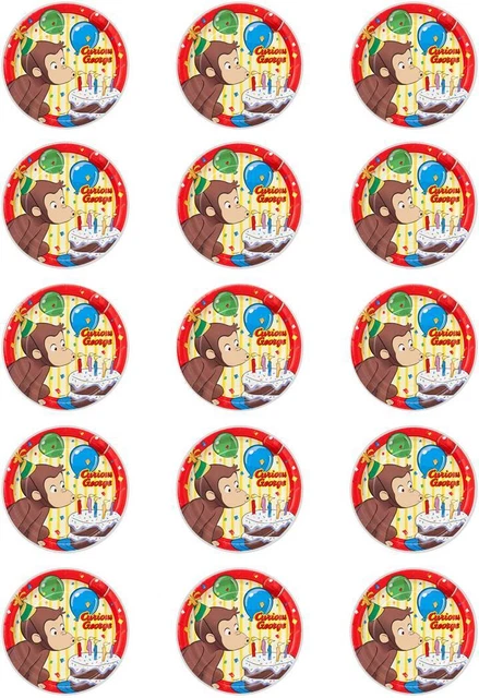 CURIOUS GEORGE THEME; Cupcake Topper; 15 x 2” pre-cut Wafer circles . £ ...