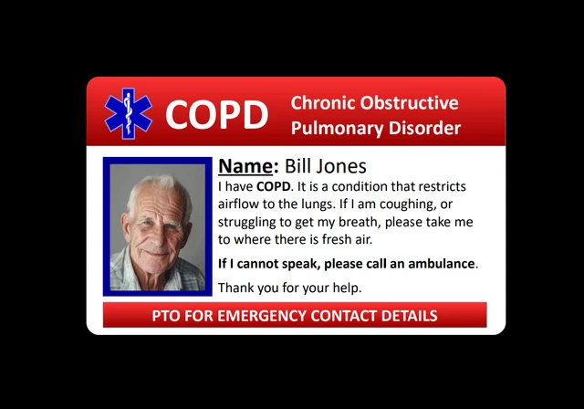 PERSONALISED COPD AWARENESS Emergency ICE Medical Alert ID Card DOUBLE ...