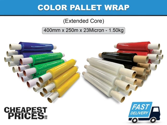STRONG COLOUR PALLET Stretch Shrink Wrap Cling Film Extended Core 400Mm ...