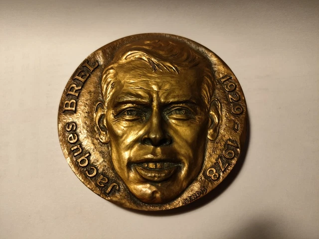RARE MÉDAILLE JACQUES Brel bronze signée Gendis "ne nous quitte pas ...