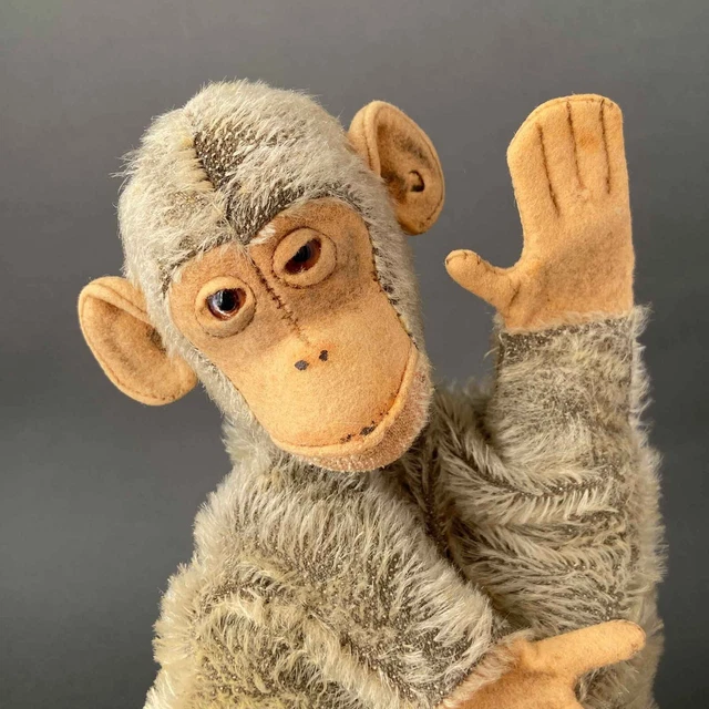 RARE STEIFF JOCKO Monkey Hand Puppet ~ 1930s German Grey Mohair ...