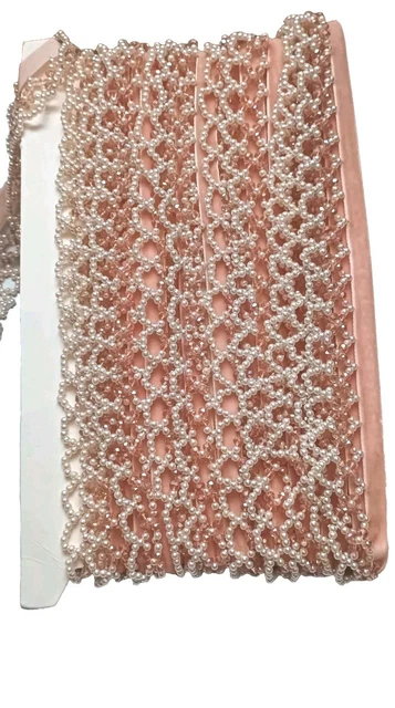 FANCY LACE TRIM Ribon with Beads Pearls for Duppata Sari Kanari Kameez ...