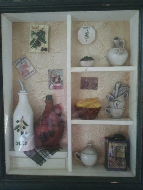 VINTAGE 3D WOODEN Shadow Box Picture Diorama Italian Style Kitchen 13 ...