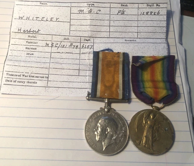 WW1 WAR+ VICTORY Medal. Machine Gun Corps Pte whiteley C330 $165.00 ...