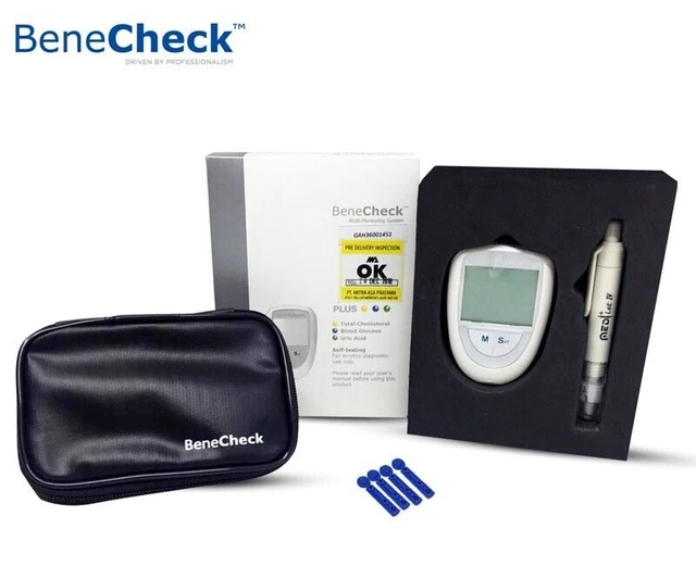 BENECHECK PLUS MULTI Monitoring Device 3 in 1 Test Cholesterol Uric ...