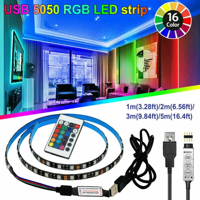 3~16FT TV COMPUTER Backlight 5V USB LED Strip Light 5050 RBG Background ...
