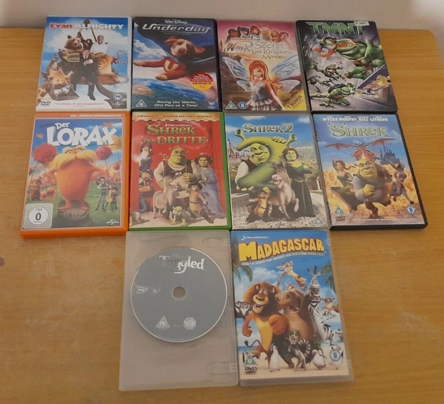 10 KIDS DVDS Bundle Shrek, TMNT, Underdog, Madagascar, Lorax, Secret ...