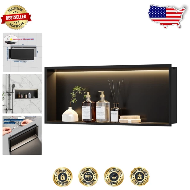 RECESSED SHOWER NICHE 30"x12" with Built-in LED Light – Rust Resistant ...