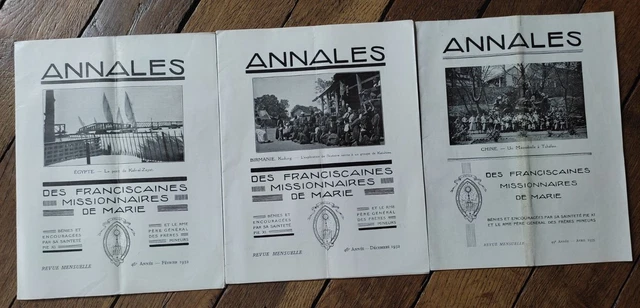1932/35, 3 & Annales Franciscaines Marie ",Tibet,Tchefou,Birmanie ...