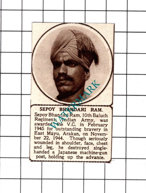 SEPOY BHANDARI RAM 10th Baluch Regiment Indian Army WW2 - 1945 SMALL ...