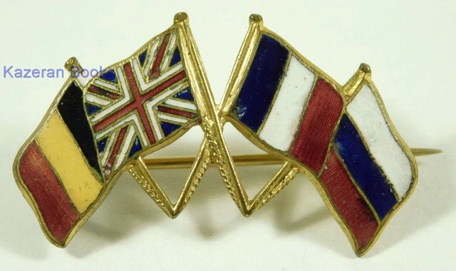 ANTIQUE WW1 FLAGS Of The Allies Metal & Enamel Badge Brooch c1914 £13. ...