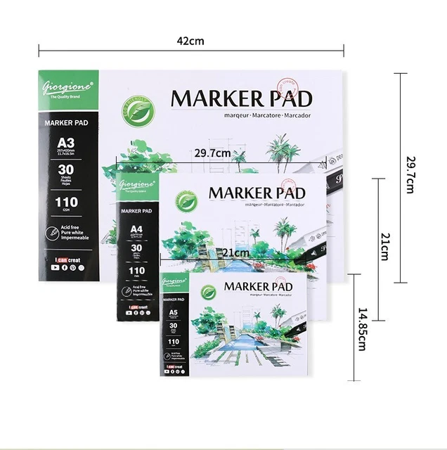 PREMIUM DRAWING MARKER Pad Paper A3/A4/A5 30 sheets 110GSM Acid free ...