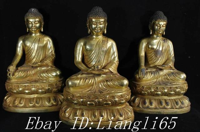11 &TIBET BRONZE Gold vergoldete Sakyamuni Shakyamuni Amitabha Buddha Set Statue EUR 899,00 ...