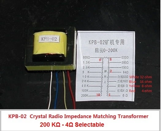 CRYSTAL RADIO IMPEDANCE Matching Transformer KPB-02 200KΩ to 4Ω ...