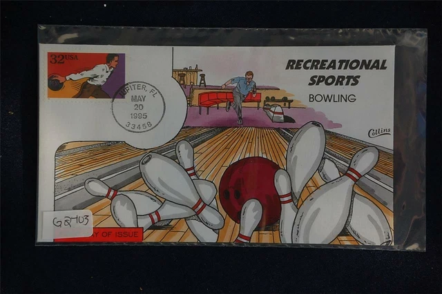 BOWLING SPORTIF RÉCRÉATIF 32c timbre FDC collins peints à la main # ...