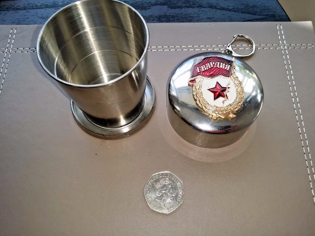 SOVIET MILITARY STAINLESS Steel Folding Cups with Soviet Guards emblem ...