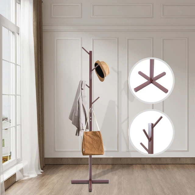 WOODEN COAT RACK Stand Free Standing Tree Clothes Hanger Hat Coat Rack ...