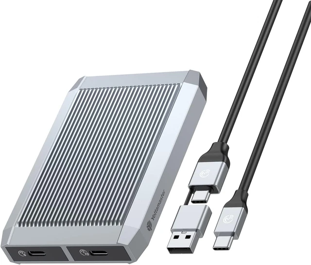 DUAL BAY M.2 NVME SATA SSD Hard Drive Enclosure External USB 3.1 Type ...