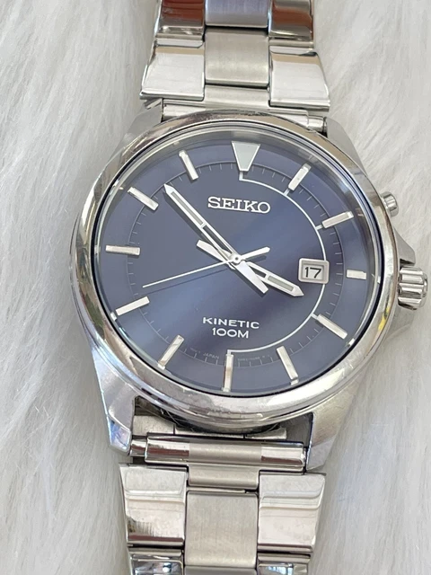 SEIKO KINETIC 5M82A Men’s Blue Dial Stainless Steel 6 Jewels Wrist ...