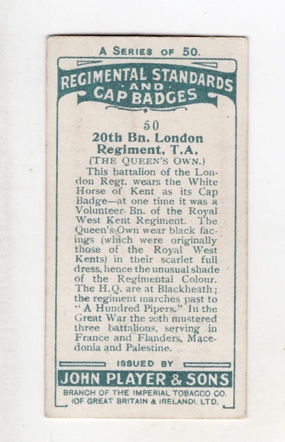 REGIMENTAL STANDARDS & Cap Badges 1930 #50 20th Battalion London ...