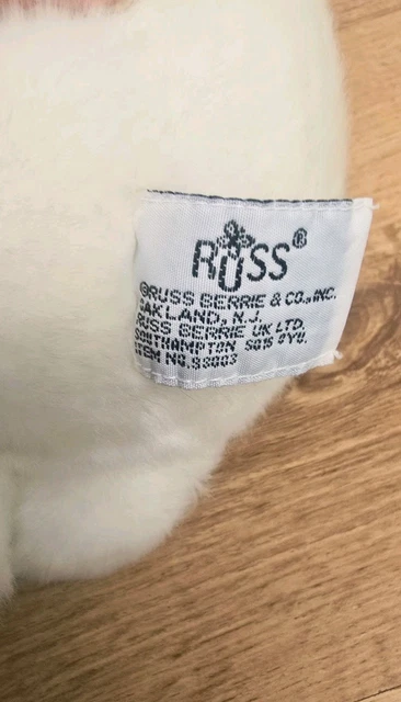 VINTAGE RUSS BERRIE White Mouse Tartan Ears Puffball Soft Toy Plush ...