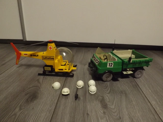 PLAYMOBIL RETTUNGSHUBSCHRAUBER & Polizeiauto - alt - 80er Jahre EUR 12 ...