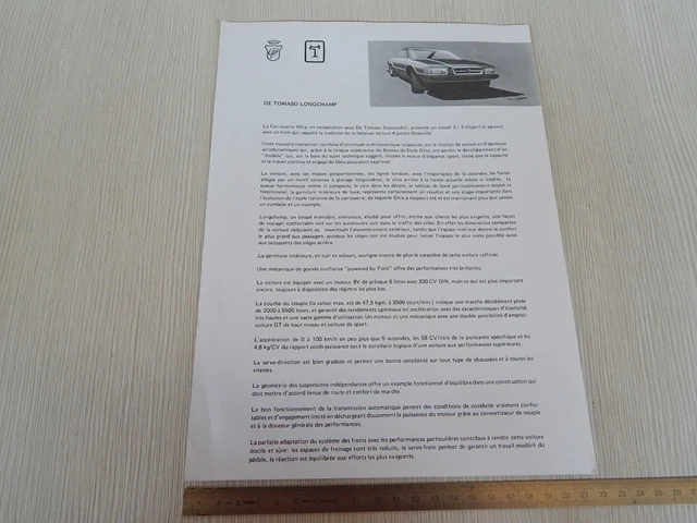 BROCHURE ORIGINALE GHIA De Tomaso Longchamp Detomaso In Francese ...