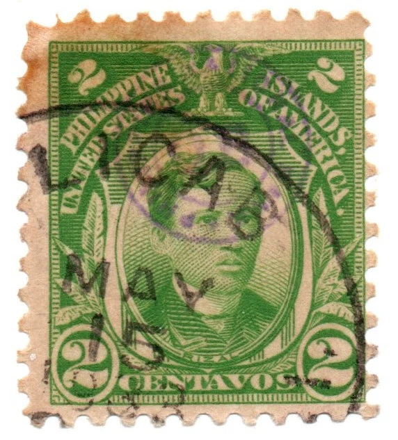 US PHILIPPINES GREEN Rizal 2c Overprint PHILIPPINES NATIONAL BANK O.B ...