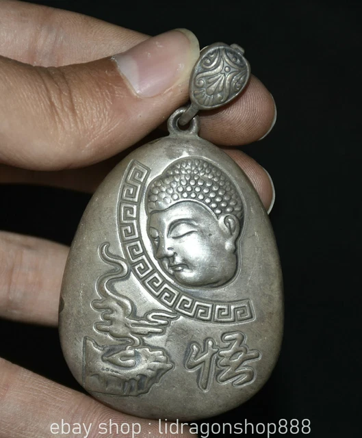 2.8& OLD CHINA pure silver Shakyamuni Amitabha Buddha Scripture Amulet ...