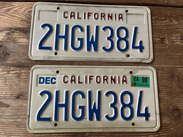 VINTAGE 80S 90S California License Plate Pair - Block Letters White ...